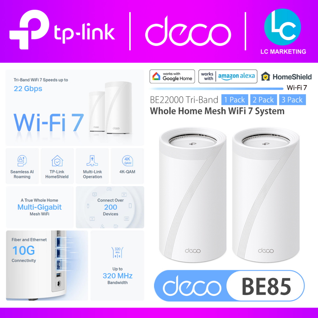 TP-Link Deco BE85 BE22000 22Gbps Tri-Band Whole Home Wireless WiFi 7 ...
