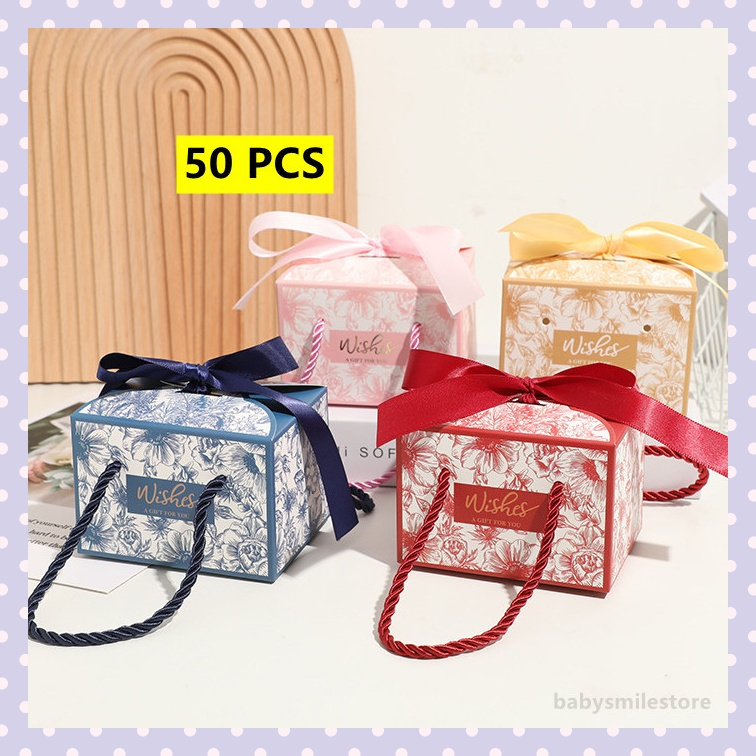 50pcs Kotak Telur Wedding Floral Handle Goodies Box Kotak Doorgift ...