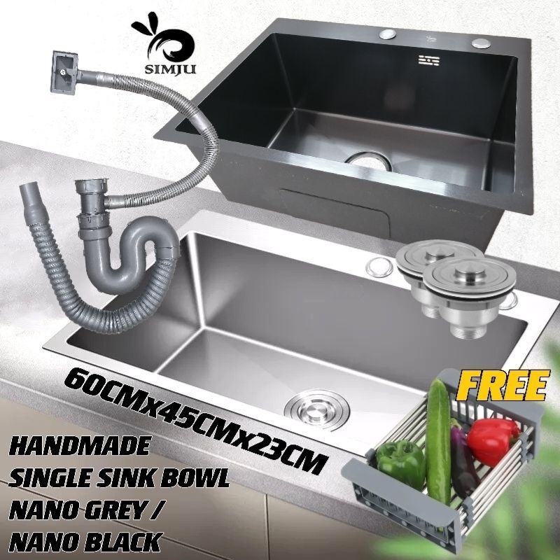 SIMJU Handmade Nano Stainless Steel Single Sink Bowl top Mount/Under ...