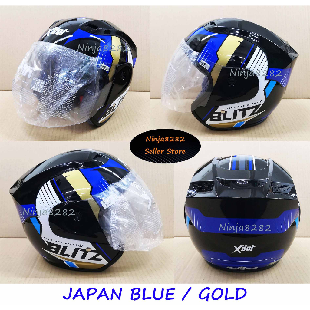 HELMET XDOT G518B BLITZ - JAPAN BLUE GOLD (SIRIM APPROVED) KHI SWAN LTD ...