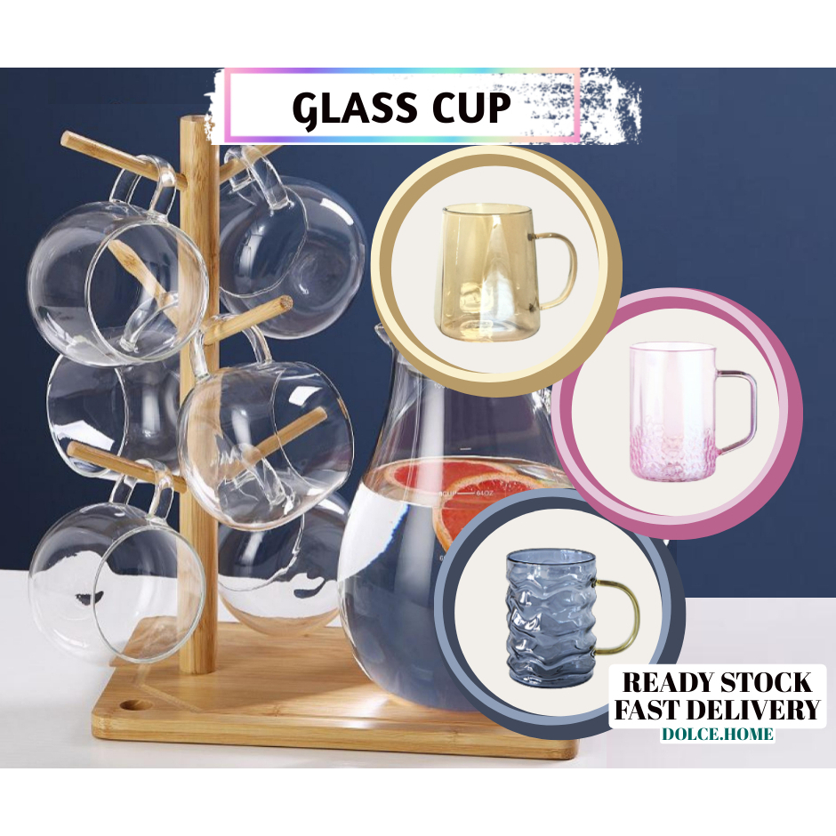 Borosilicate Drinking Glass (Pink embossed/ vintage/ black tint ...