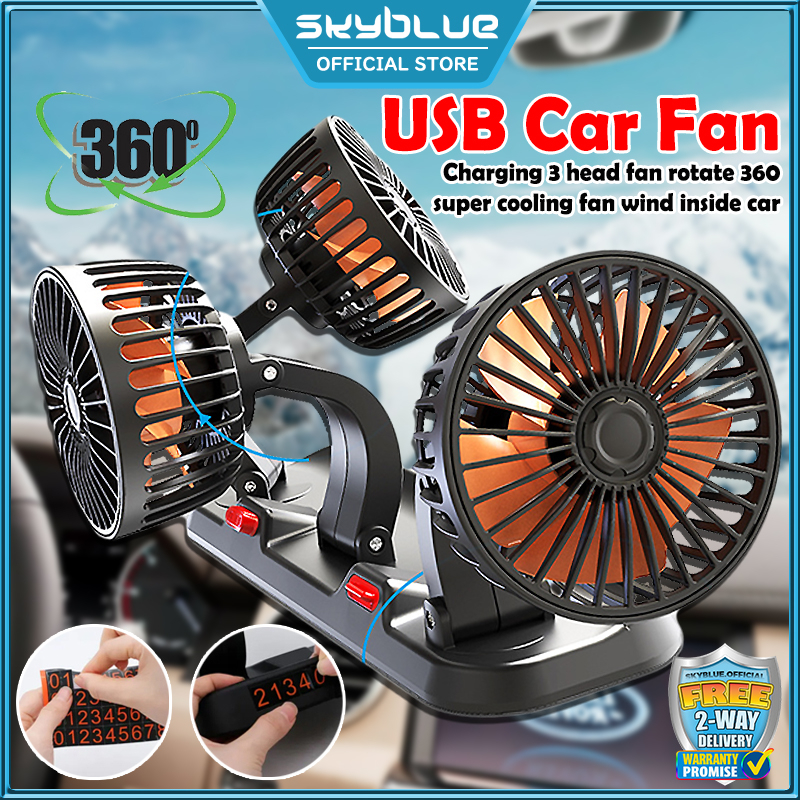 Triple Head Car USB Charging Cooling Fan With Mini 360 Air Cond Cooler ...