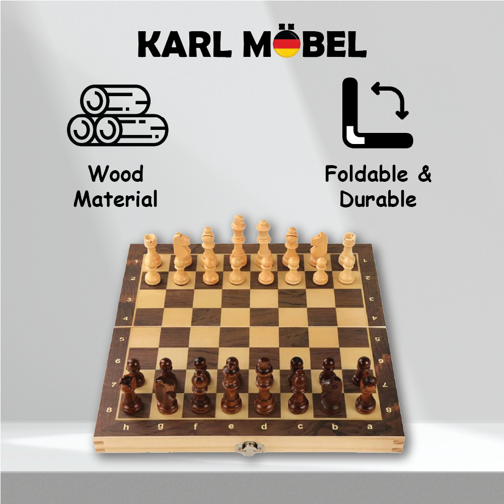 Chess Set Board Wooden Magnetic Foldable Chess Board Potable Papan ...