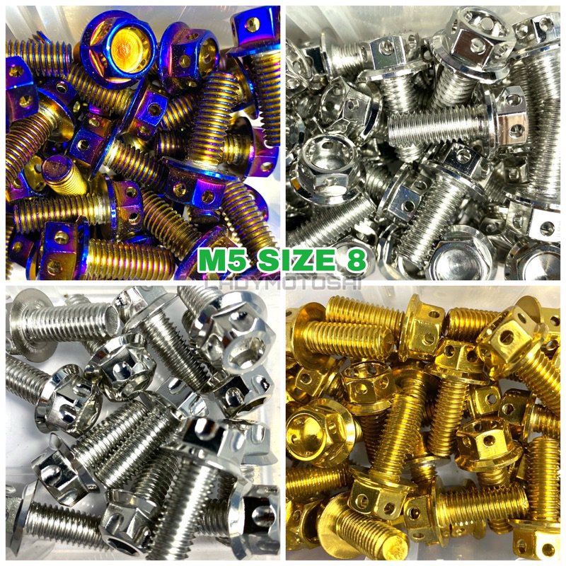 (1pc) SKRU M5 SAIZ 8 thread 5mm TITANIUM CROME GOLD CHROME STAR HENG ...