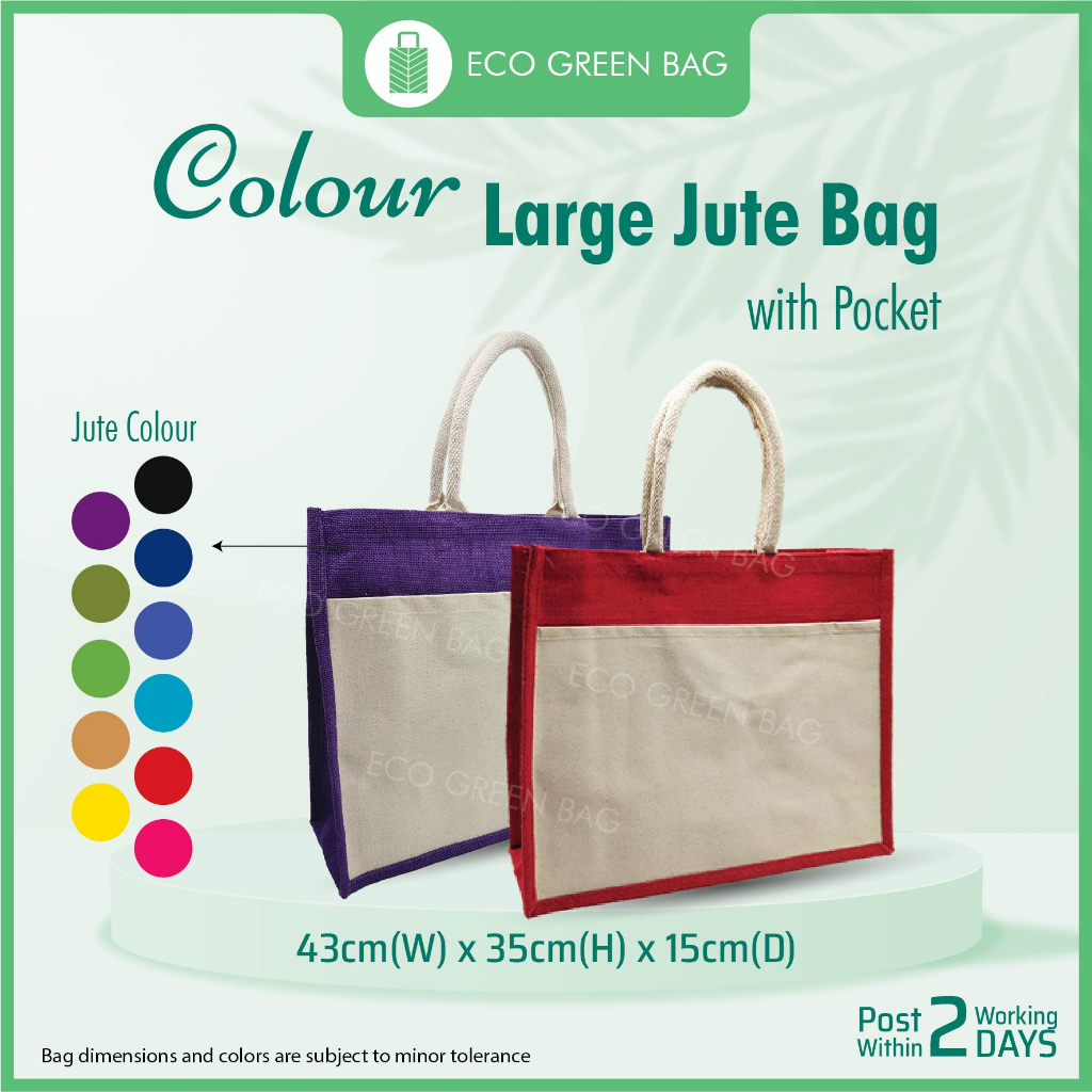 Colour Large Jute Bag with Pocket A3 Beg Jute Besar dengan Poket Kanvas ...