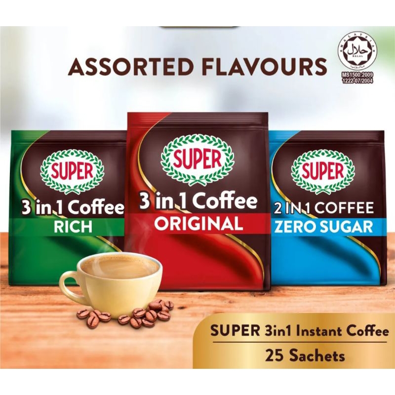 Super 3in1 Instant Coffee 25 stick Rich Zero Sugar | Shopee Singapore