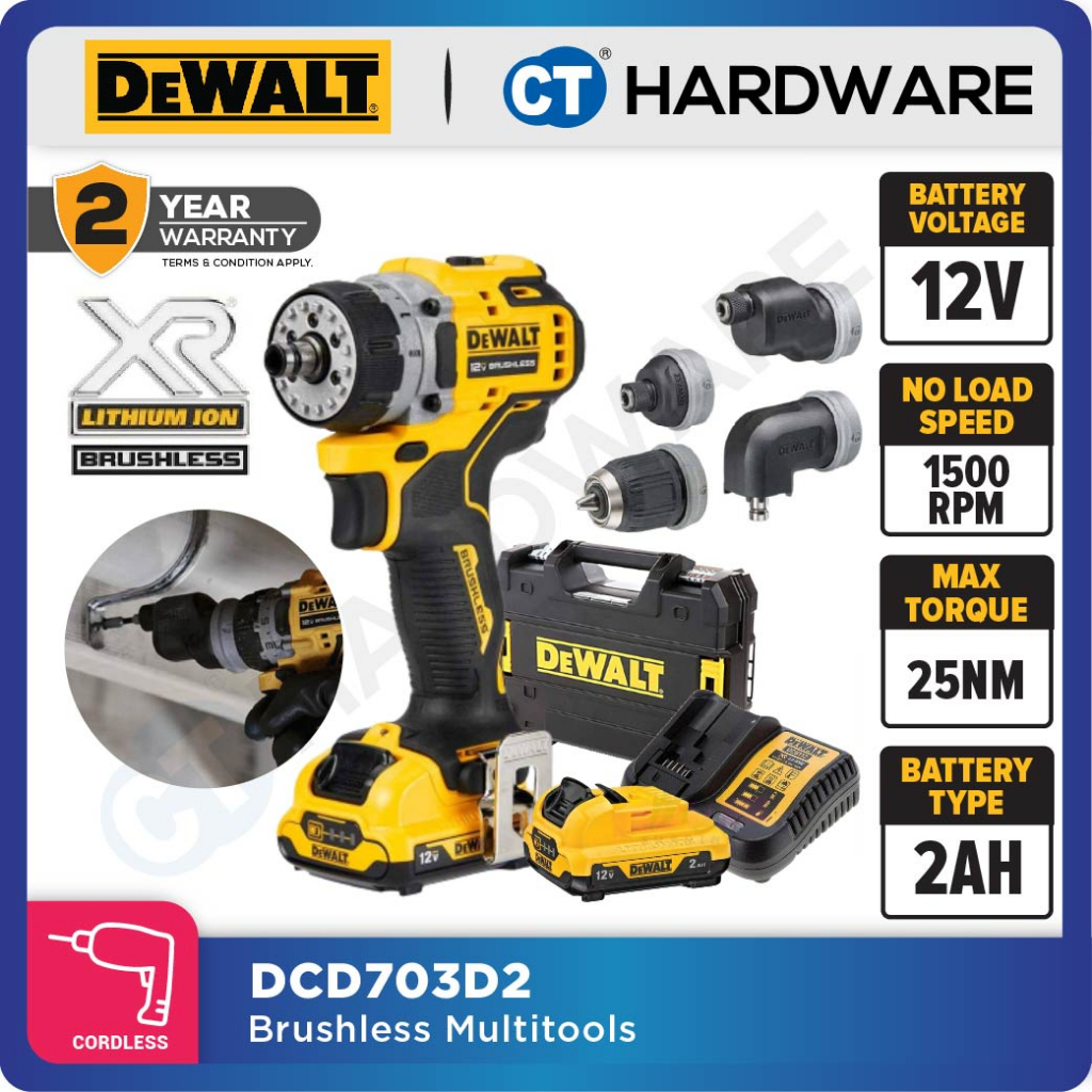 DEWALT DCD703D2 BRUSHLESS MULTI HEAD TOOL 12V 2.0AH 1500RPM COME WITH 2 ...