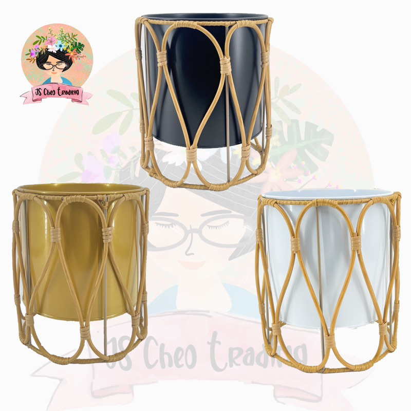 Iron Flower Pot With Rattan/Basket Rattan Bakul Pokok Vase/Pasu Besi ...