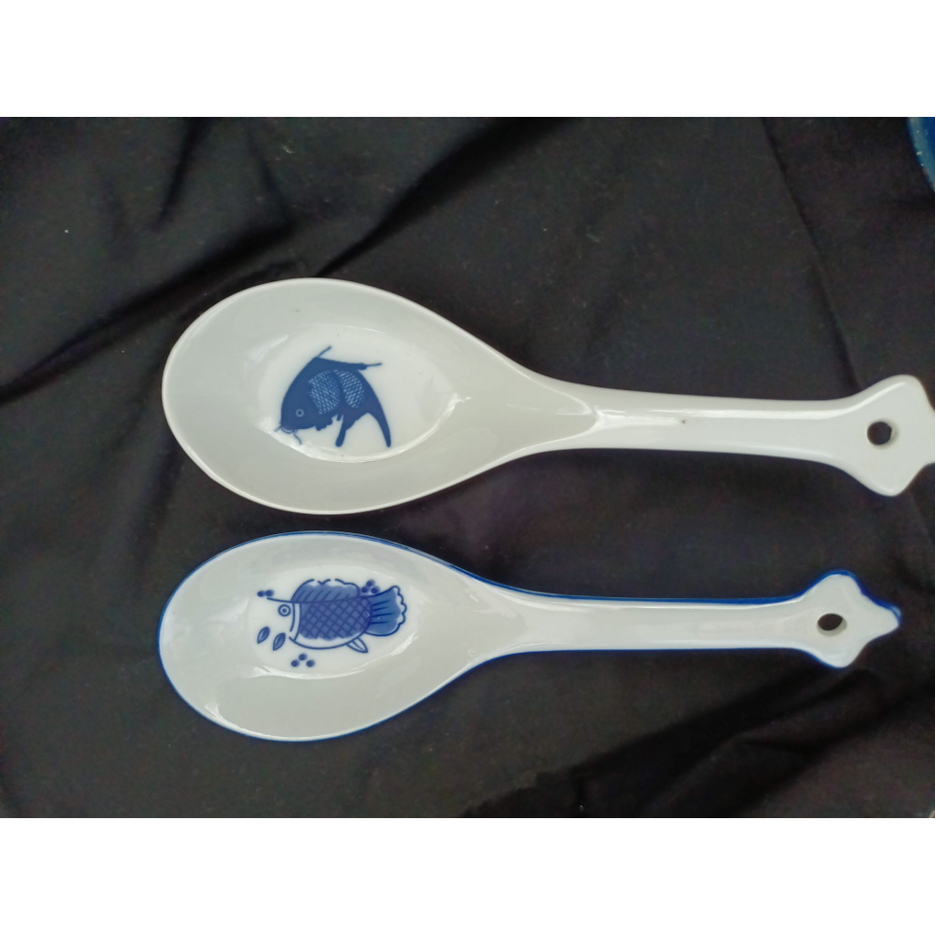 Porcelain Big Serving Spoon Large Fish Motif Porcelain Serving Spoon ...