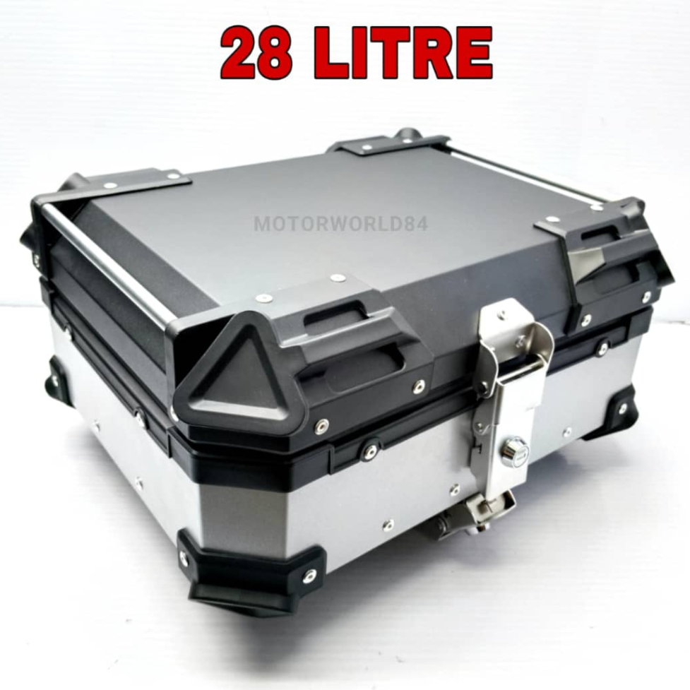 TOP BOX ALUMINIUM ALLOY 28L MOTOR BLACK SILVER ALUMINIUM BOX WITH ...