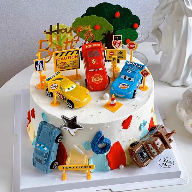 Cars Lightning McQueen Racing Cars Boy cake topper decoration car theme ...