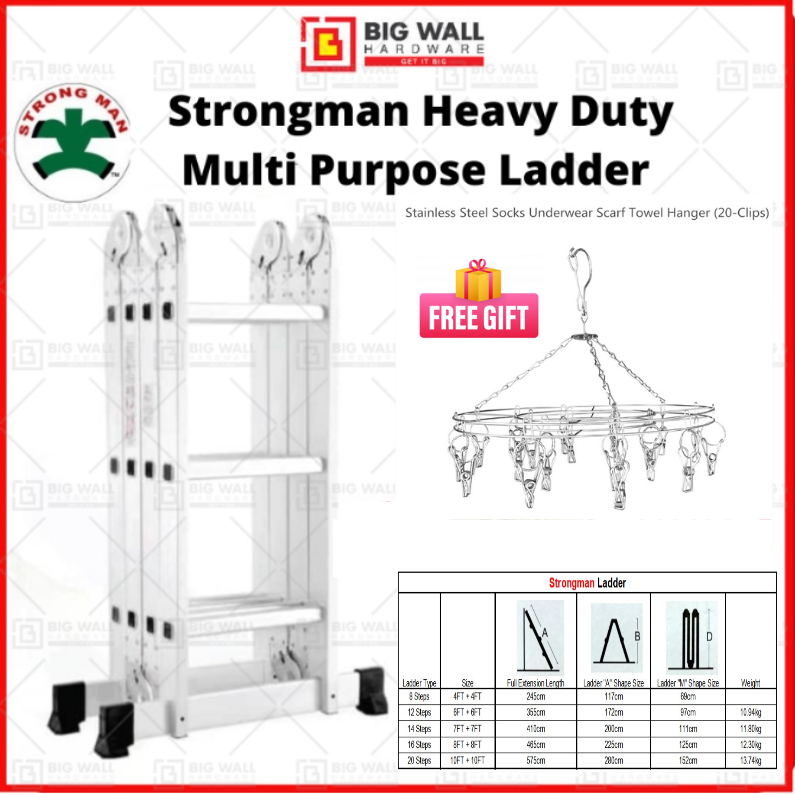 Strongman Heavy Duty EN131 MultiPurpose Ladder Tangga Lipat Aluminium ...