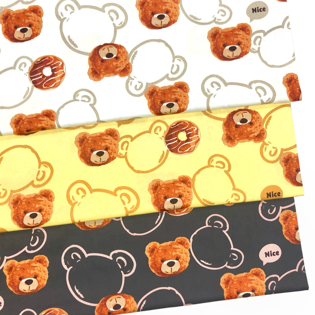 Teddy Bear & Doughnut Design Printed Comb Cotton Twill Woven Fabric (60 ...