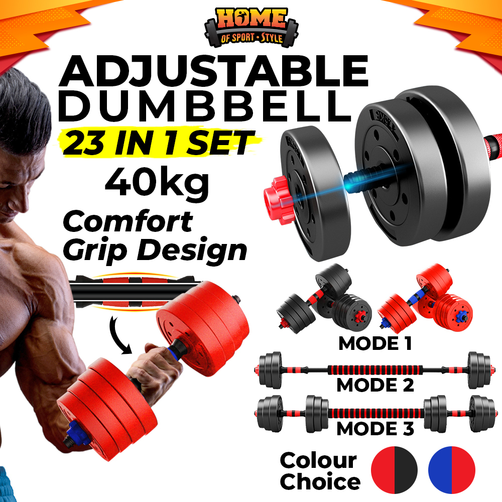 HOSS 40kg Dumbbell Bumper Plate Adjustable Set Strength Gym with ...