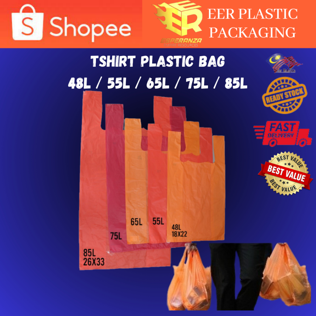PLASTIC TSHIRT BAG/ TAKE AWAY PLASTIC BAG/PLASTIK BUNGKUS MERAH ...