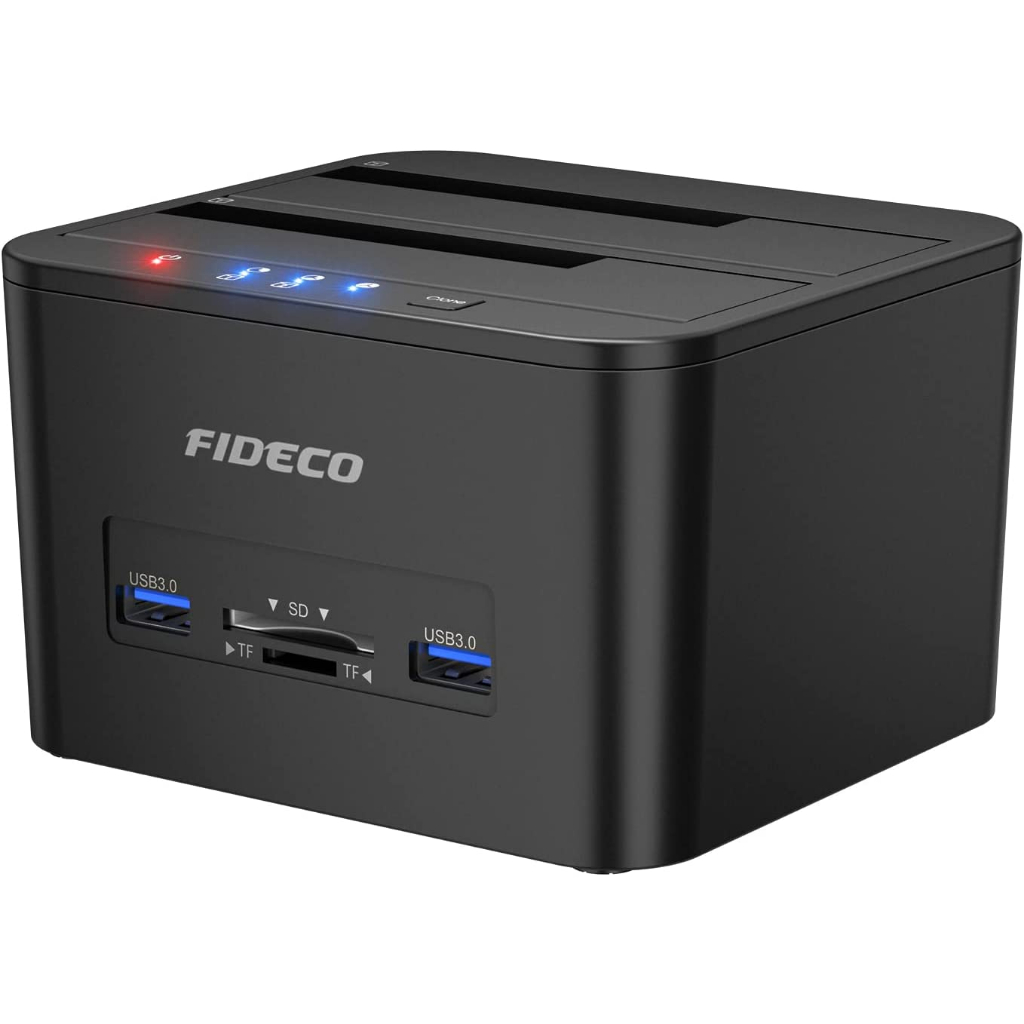 Fideco Hard Drive Docking Station, USB 3.0 Dual-Bay, 2×10TB, Offline Clone Function, 2.5in & 3 ...