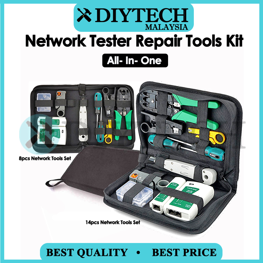 DIYTECH 8/14pcs Network Repair Tool Kit Lan Tester RJ45 Crimping Tools ...