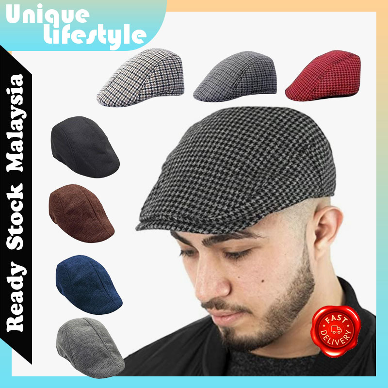 Retro Men Classic Outdoor Beret Cap Berets Flat Topi Lelaki Newsboy ...