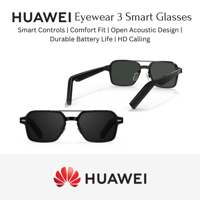 HUAWEI Eyewear 3 Smart Glasses - Aviator Full-Frame Sunglasses (Black ...