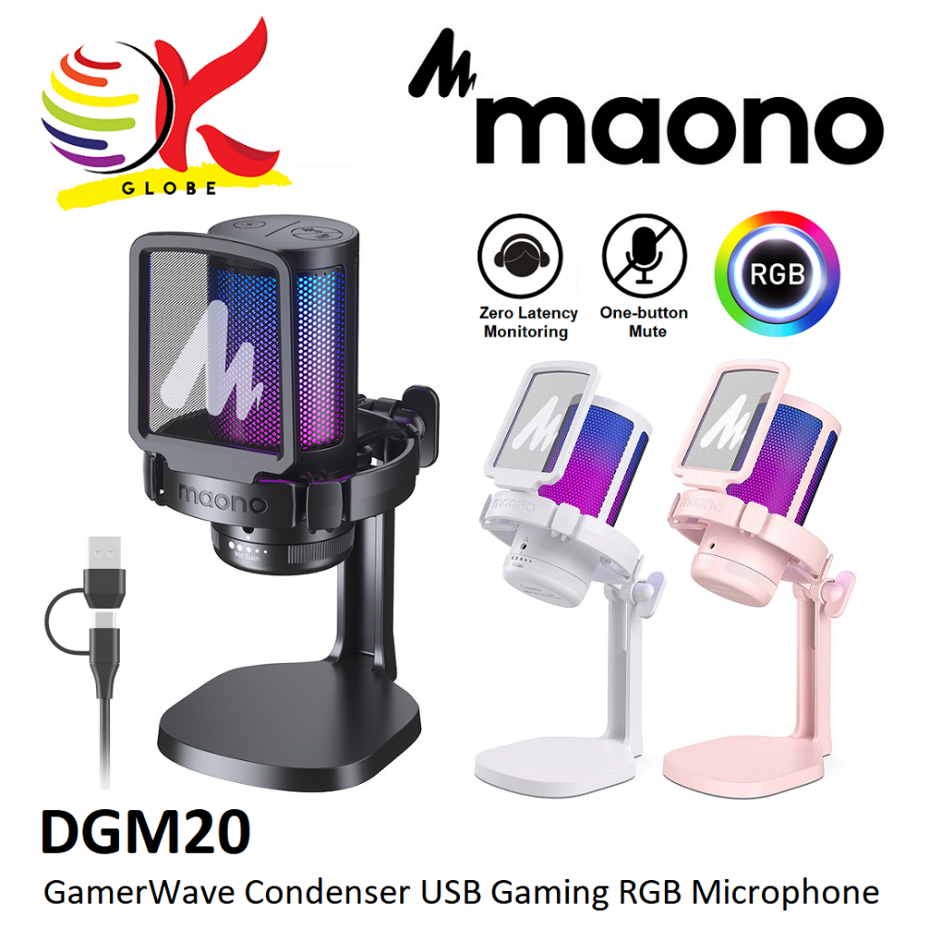 MAONO DGM20 RGB USB MICROPHONE GAMING MIC WITH ONE TAP NOISE CANCELLING ...