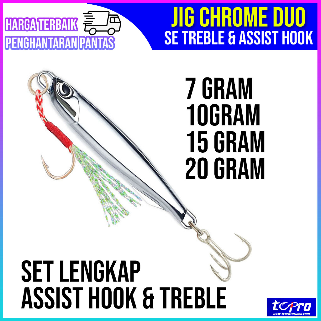 Micro Jig Chrome Duo Bersama Assist Hook dan Treble 7g 10g 15g 20g | Shopee Singapore