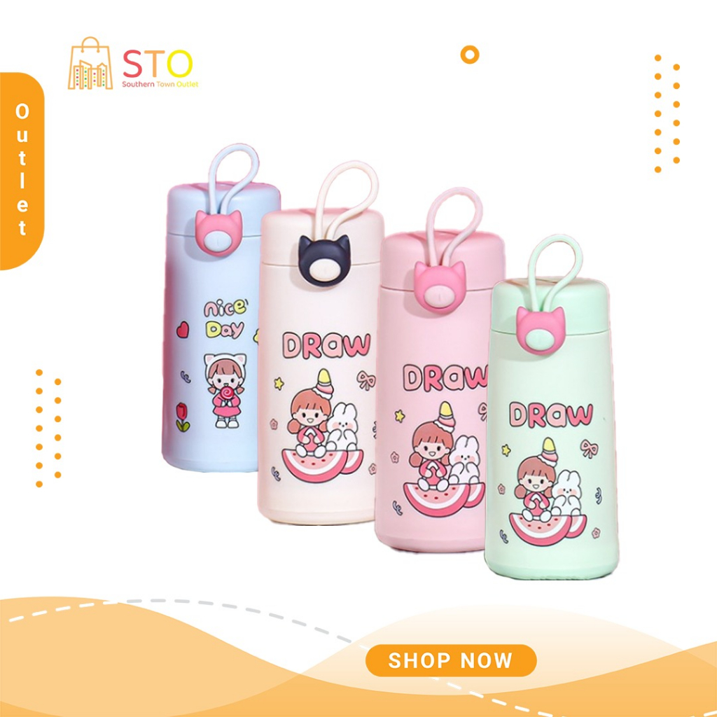 STO Cute Girl Cartoon Design Glass Bottle Vacuum Insulated For Office ...