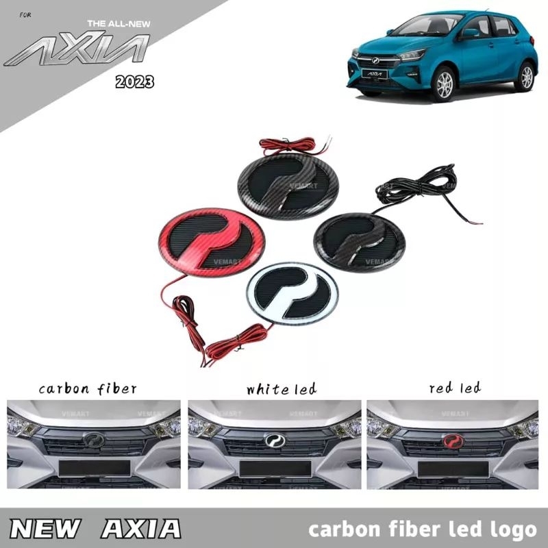 perodua axia new 2023-2025 car carbon fiber led logo emblem frame ...