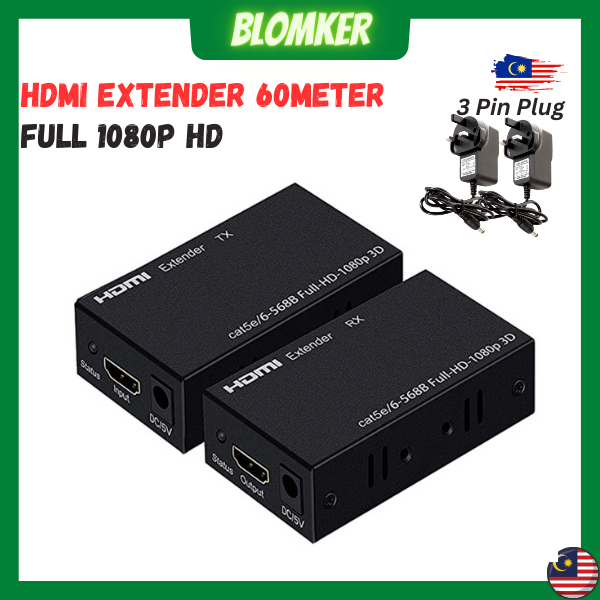 HDMI Extender 60 Meter Ethernet LAN Cat5E/6/7 Repeater HDMI Transmitter ...