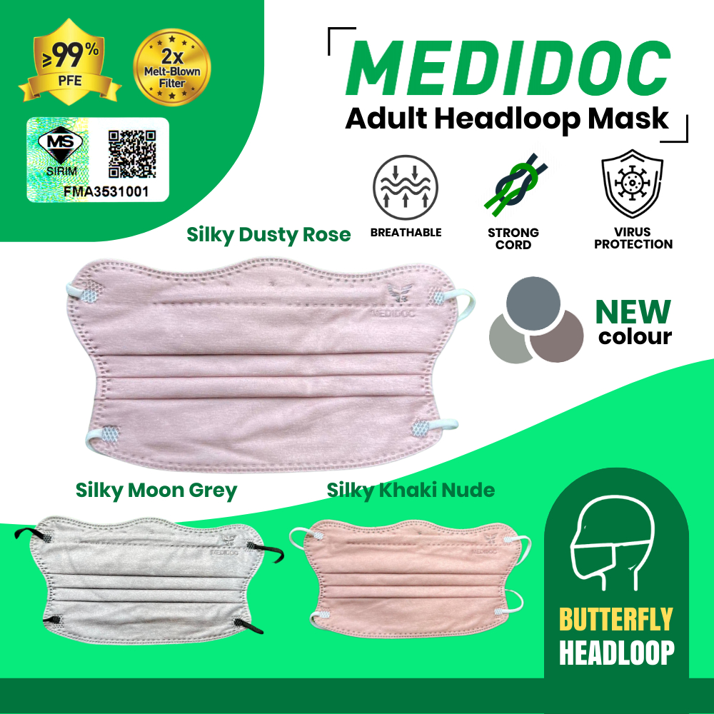 MEDIDOC Butterfly Hijab Headloop 4ply SlimCut Adult Mask (20pcs/Box ...