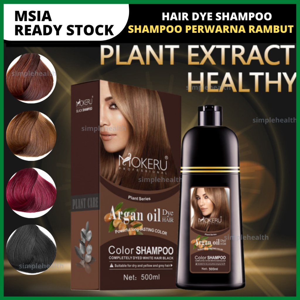 Mokeru Argan Oil Hair Dye Shampoo Pewarna Rambut Colour Natural Cream ...