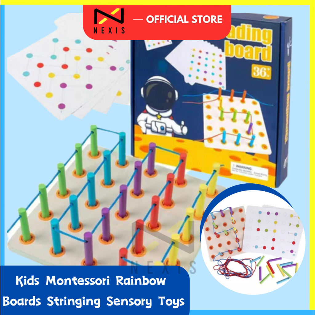 Kids Montessori Rainbow Boards Stringing Sensory Toys Color Sorting ...