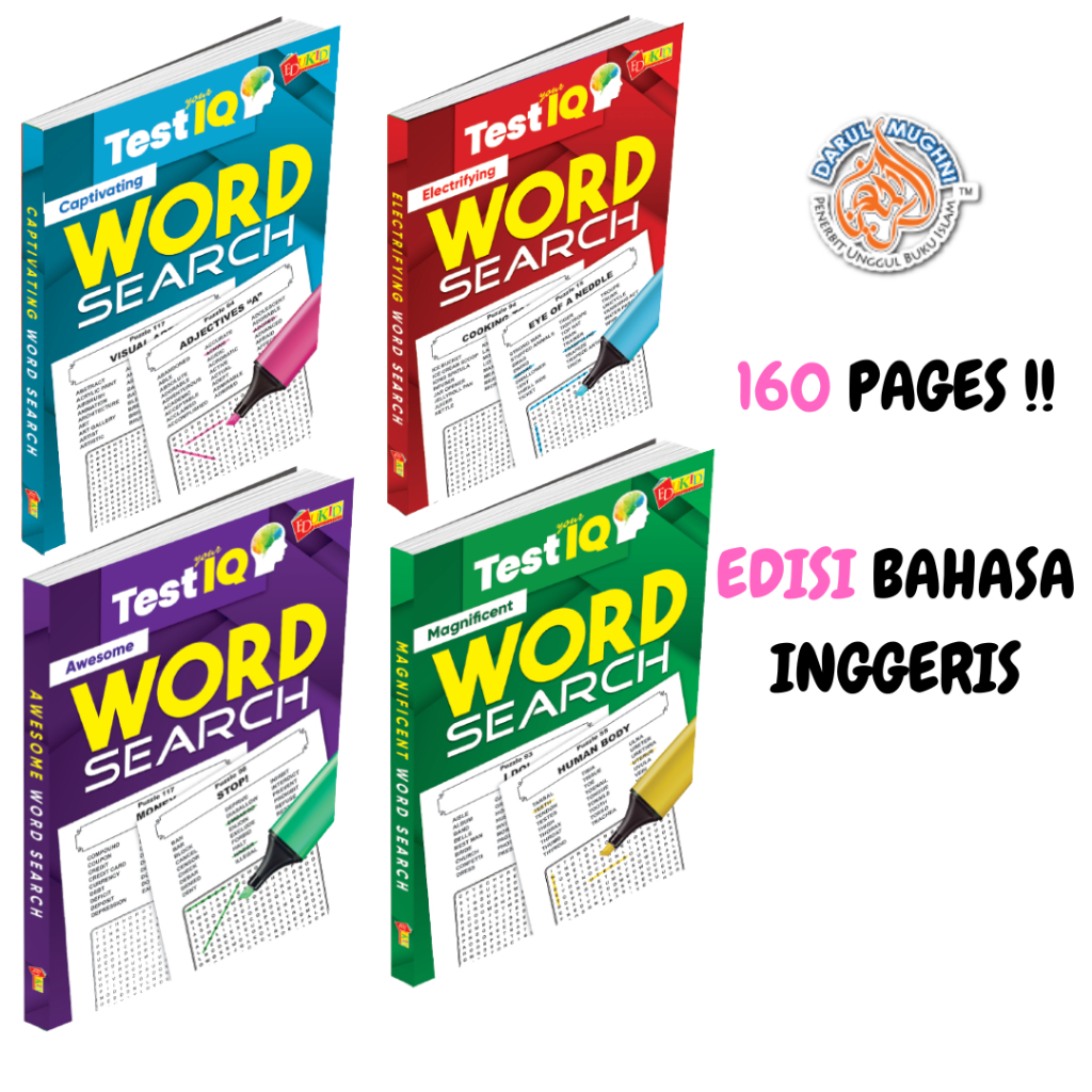 Word Search Book - challenging - test IQ-4 books - puzzle- english ...