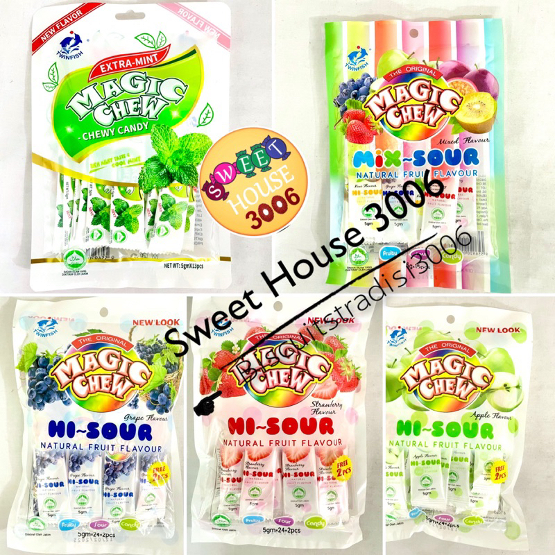 Twinfish Magic Chew Hi Sour Chewy Candy Mix Fruit Apple Grape ...