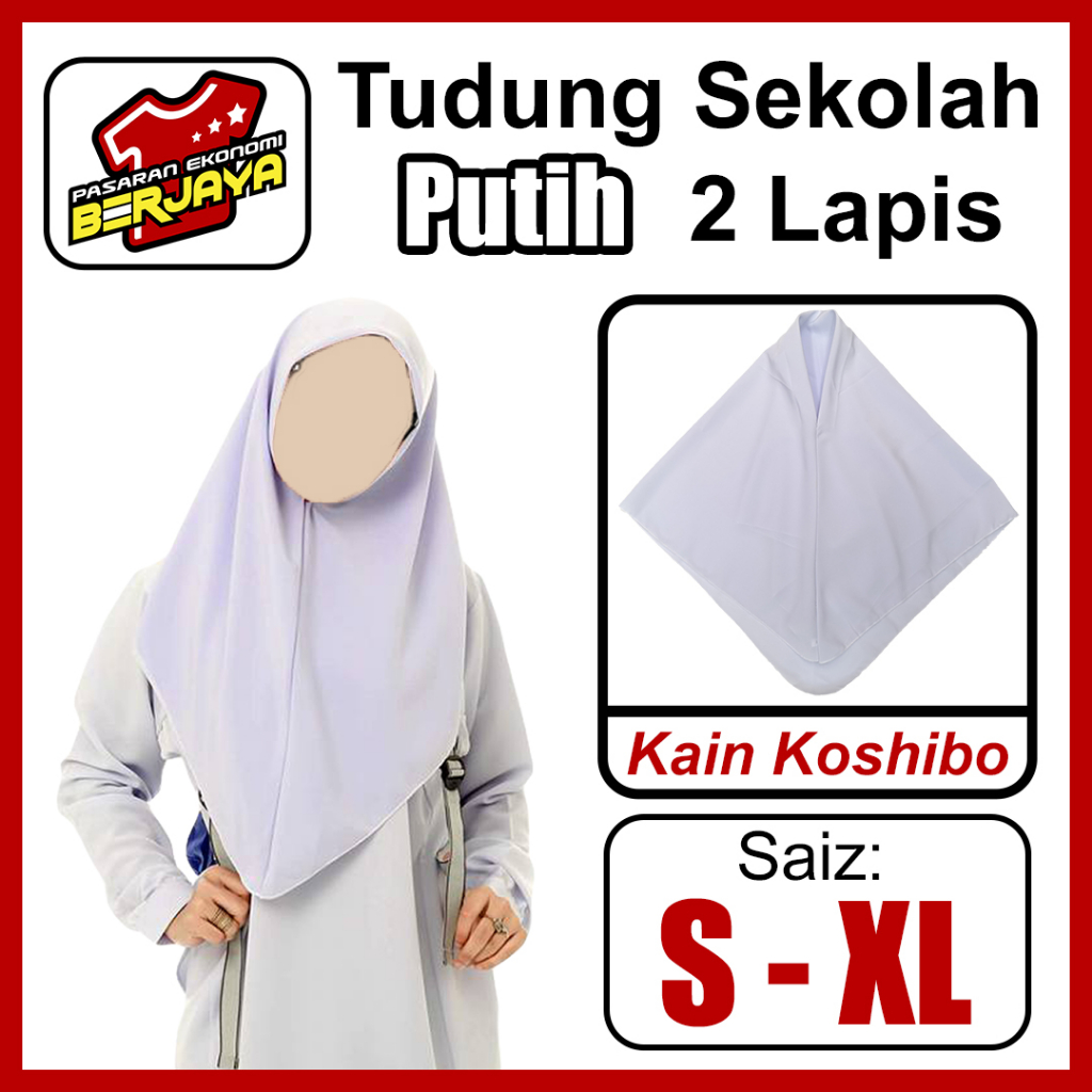 PUTIH White TWO LAYER Koshibo School Hijab/FastDelivery Smooth Koshibo ...