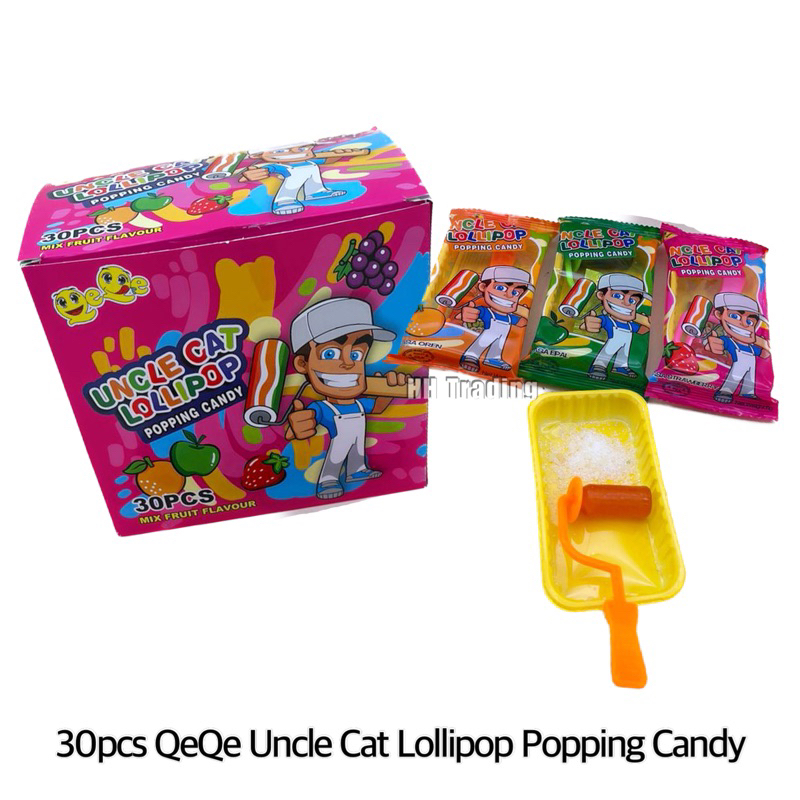 30pcs QEQE UNCLE CAT LOLLIPOP POPPING CANDY ( MIX FRUIT FLAVOUR ...