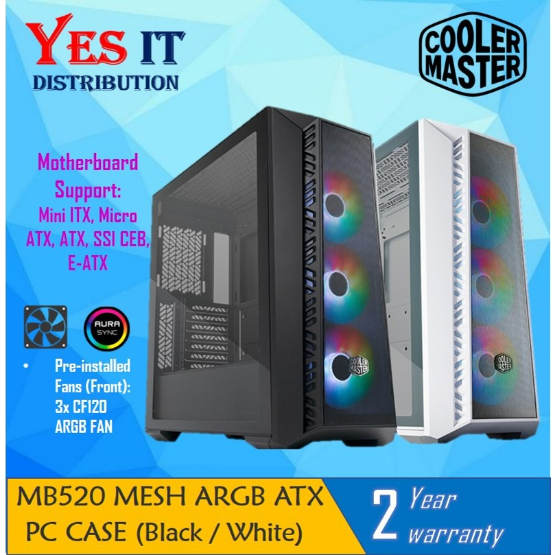 Cooler Master MasterBox 520 Mesh ARGB ATX PC Case (BLACK - MB520-KGNN ...