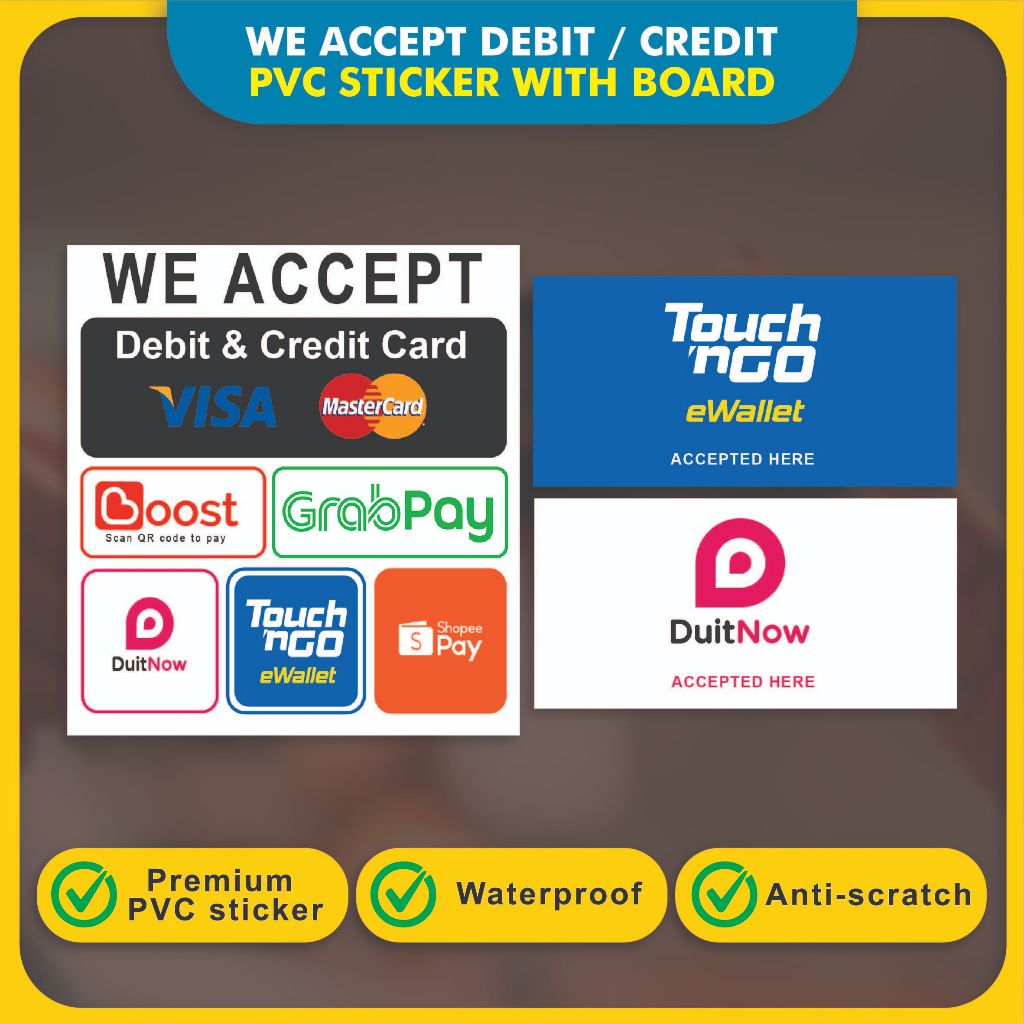 We Accept Credit & Debit Cards Master Visa PVC Sign Sticker + Board ...