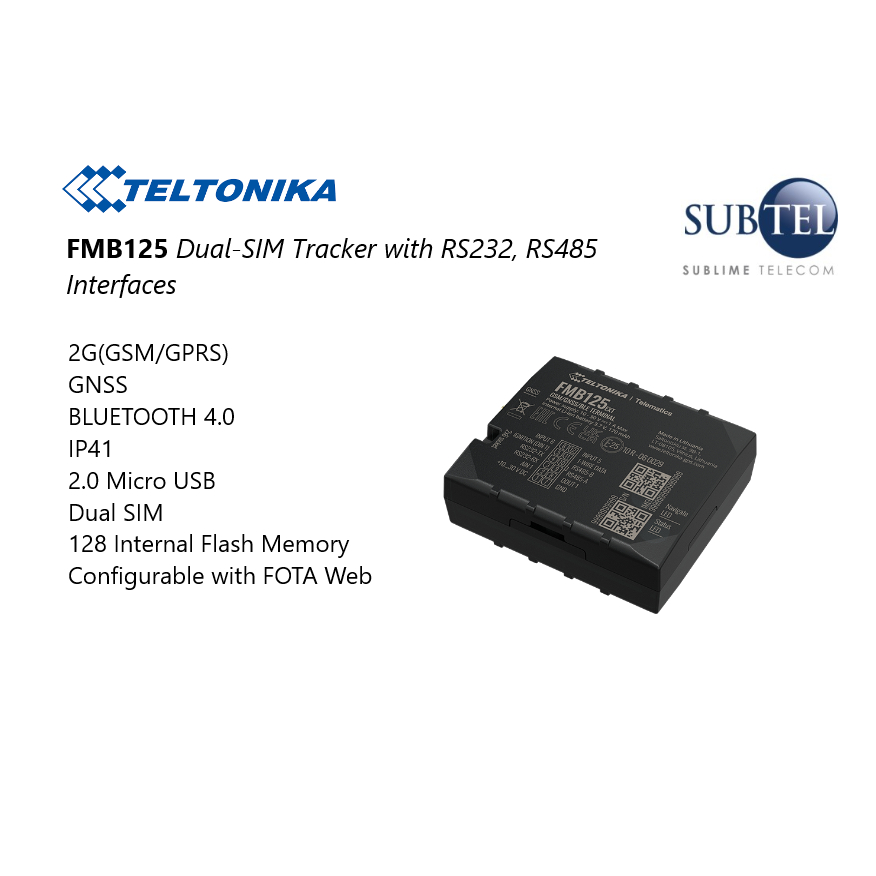 Teltonika FMB125 Dual-SIM Tracker with RS232, RS485 Interfaces 2G, GNSS ...