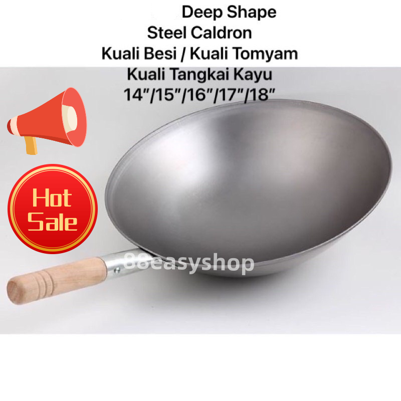 Wok | Kuali Restoran | Single Handle Wok | Kuali Besi | Carbon Steel ...