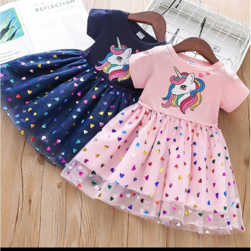 (3-5years)Baju Frozen Elsa Anna /unicorn Princess Dress Rainbow Mesh ...