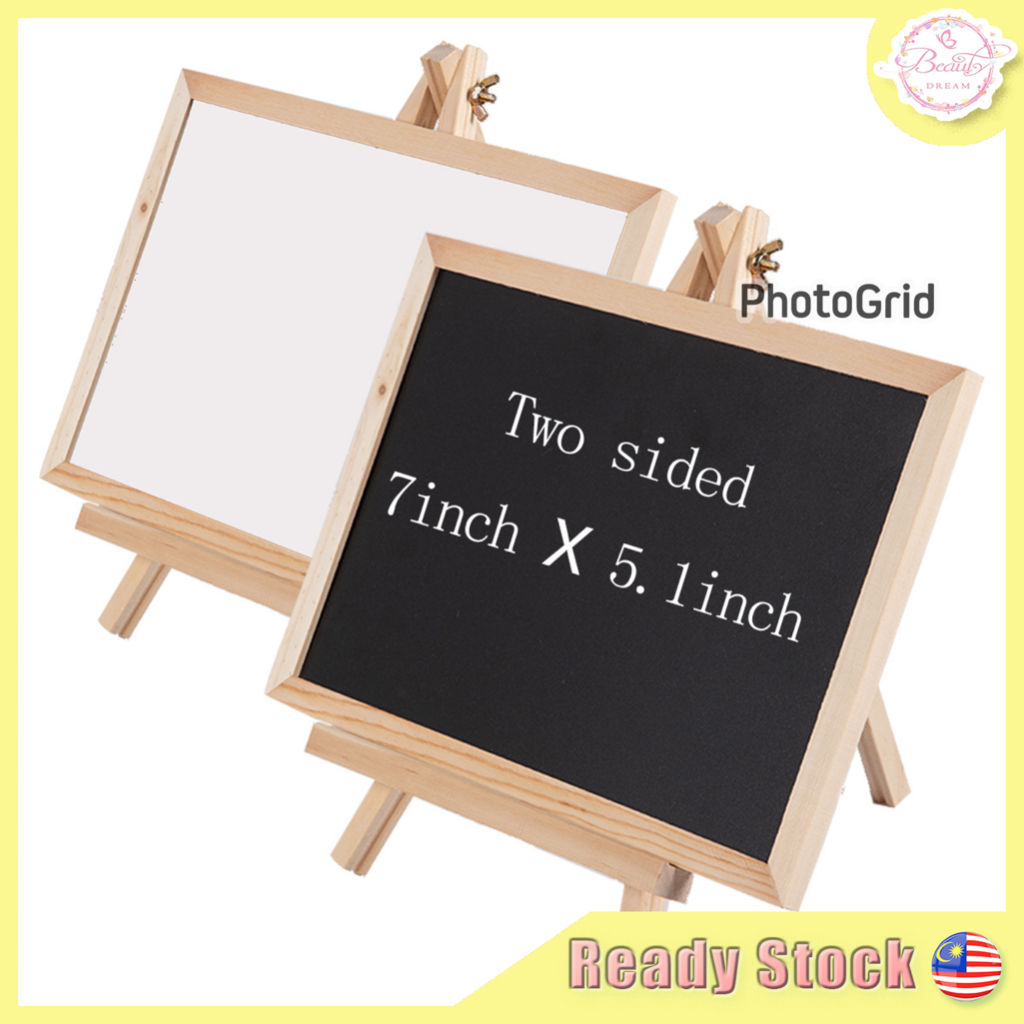 ️Double-Sided Mini Black Board Wooden Stand Chalk Duster Board Event ...