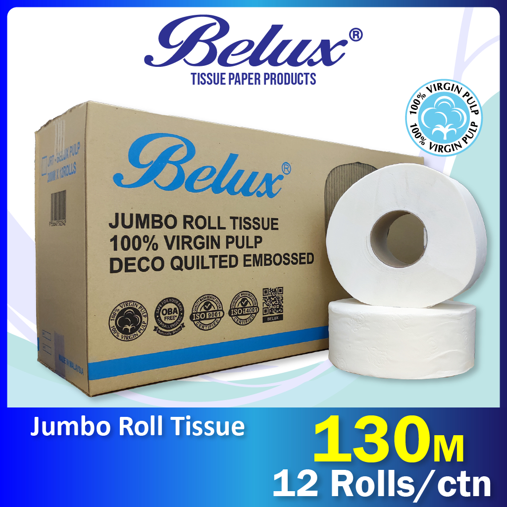 Belux 100% Pulp Jumbo Roll Tissue JRT ( 130M x 12 Rolls ) | Shopee ...