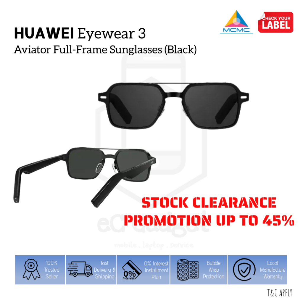 HUAWEI Eyewear 3 Smart Glasses - Aviator Full-Frame Sunglasses (Black ...