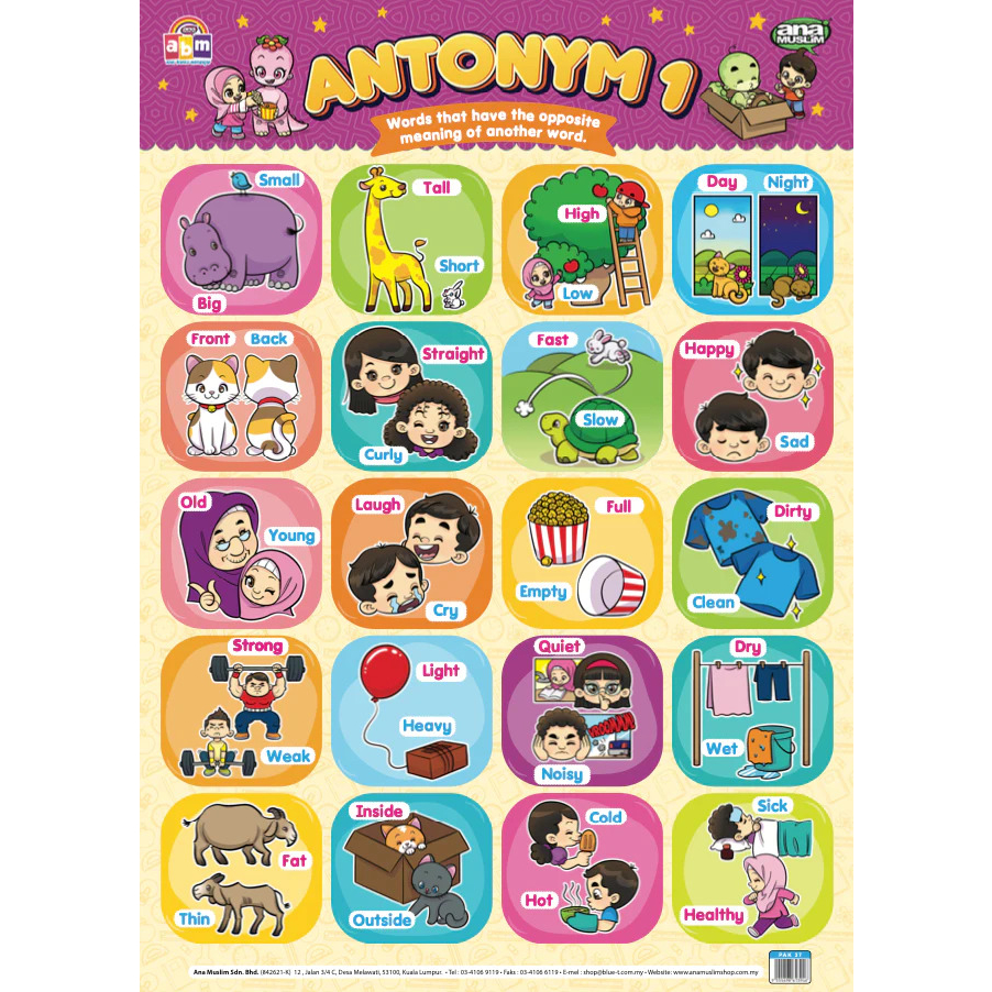 ANA MUSLIM READING POSTER - ANTONYM 1 IQRA EDUCATION TEACHING AID ...