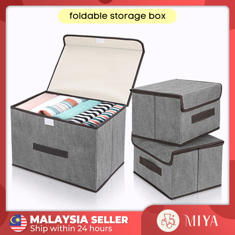 Fabric Foldable Storage Box With Handle Clothes Organizer With Lid ...