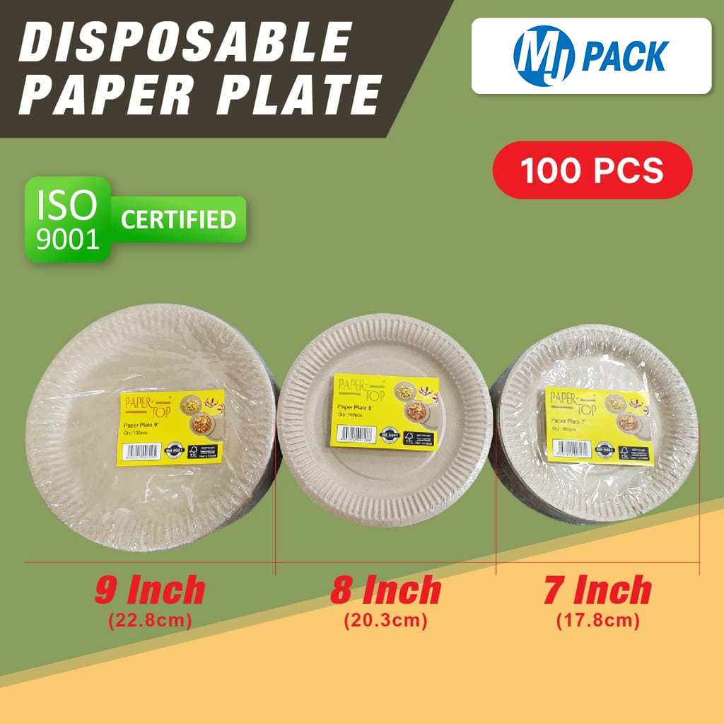 [100pcs] Disposable Paper Plate 7" 8" 9" / Brown Paper Food Tray ...