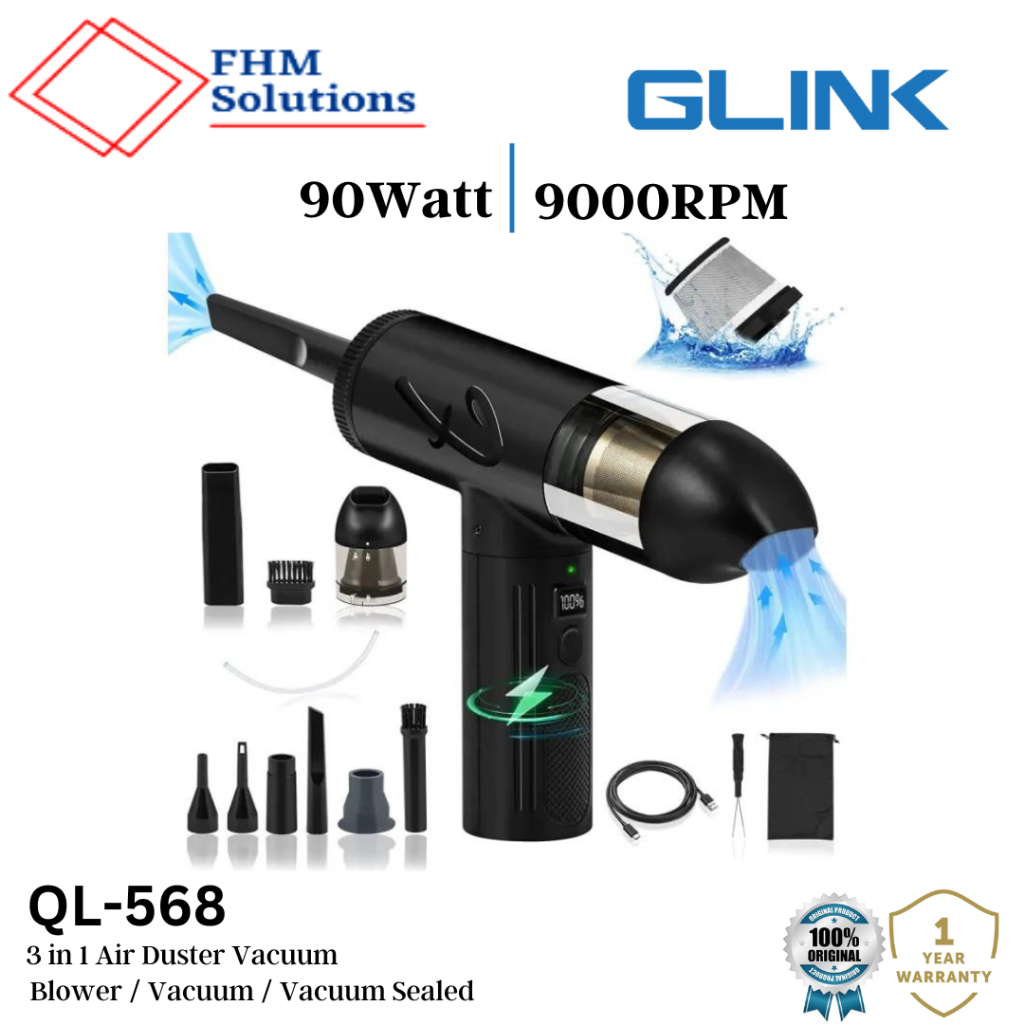 GLINK QL-568 Compressed Air Duster & Mini Vacuum Keyboard Cleaner 3-in ...
