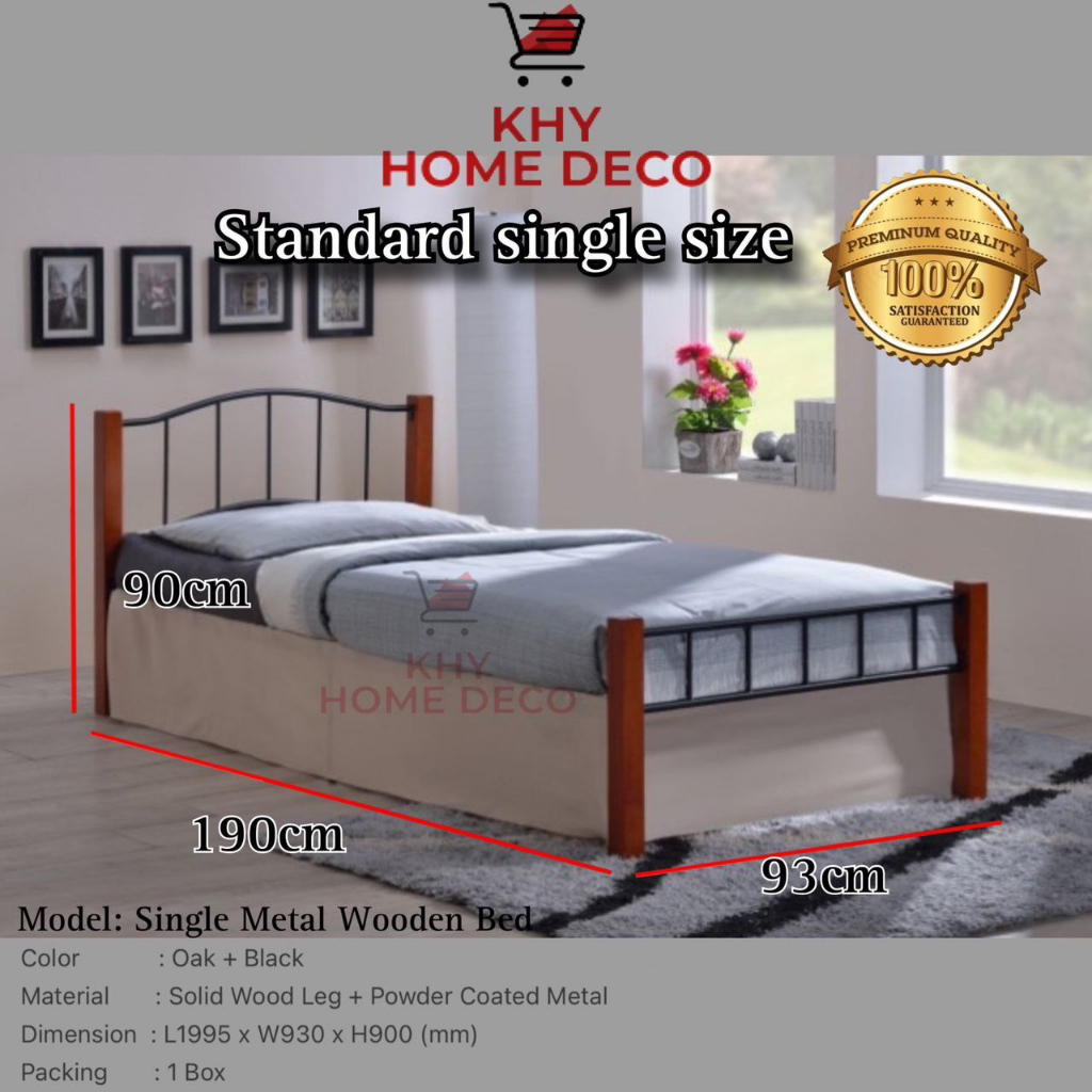 Single Metal Wooden Bed/Katil Kayu Besi Bujang/Single Bed Frame ...