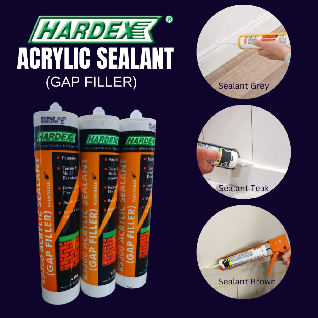 HARDEX Silicone RS300 Acrylic Sealant Teak/Grey/D.Brown/Terracota (Gap Filler) 450g | Shopee ...