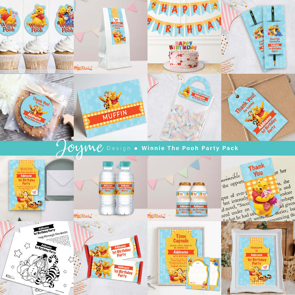Birthday Party Packs Winnie The Pooh Invitation Card Bottle Lable ...